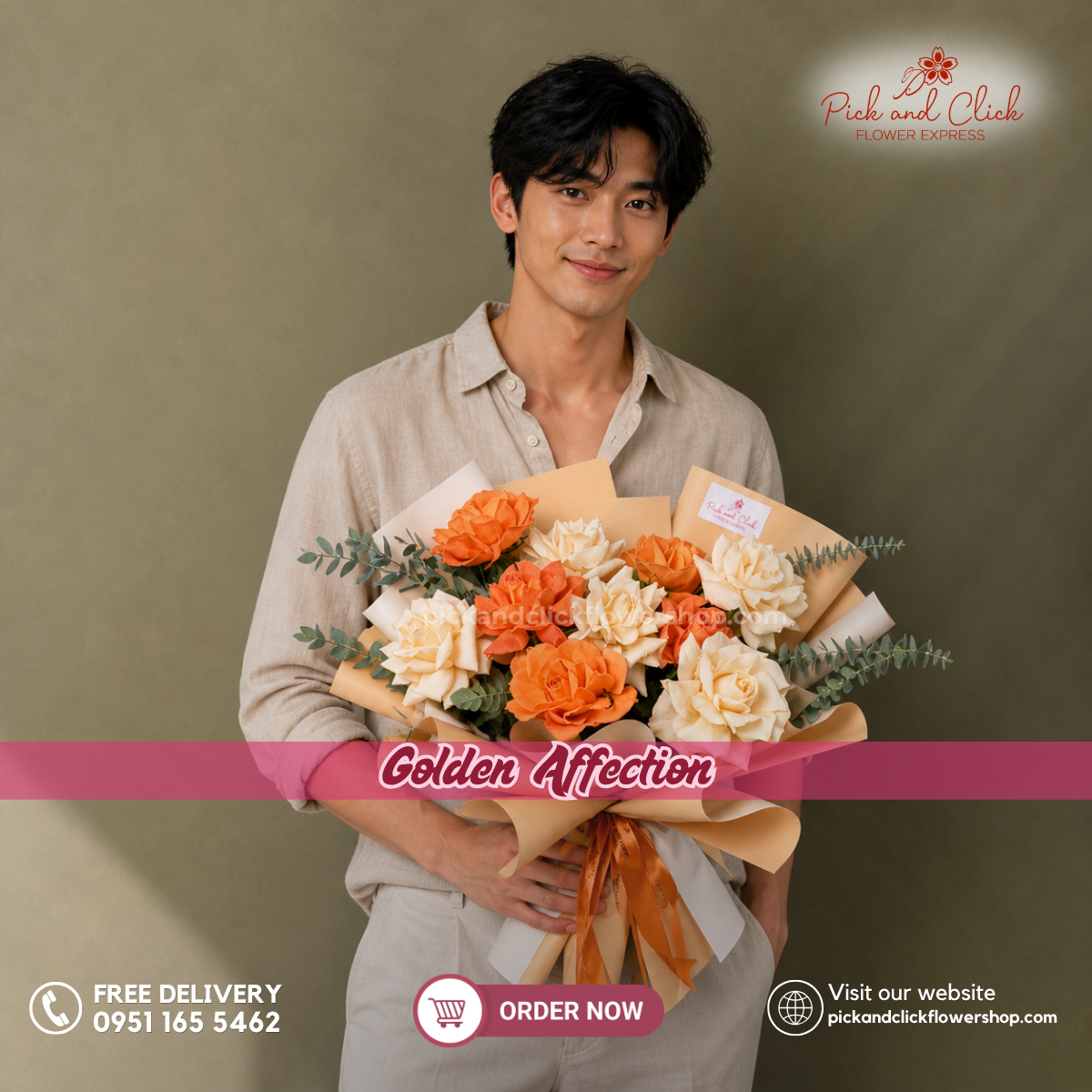 Orange & Peach Roses with Parvi Leaves Bouquet | Flower Delivery Metro ...
